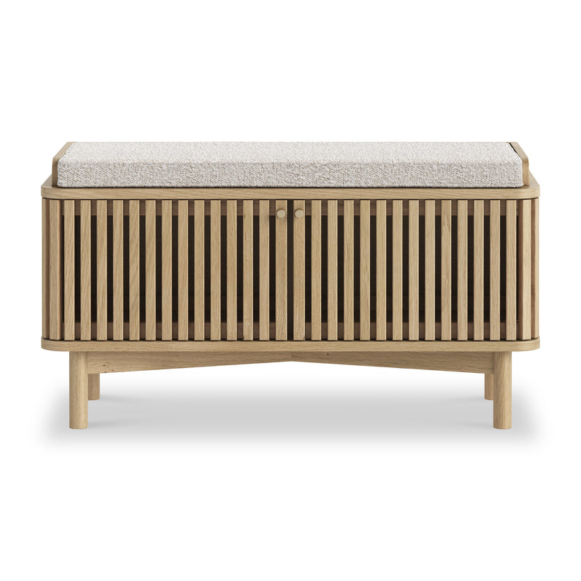 Finch Oak Slatted Storage Bench with 2 Doors for Hallway | Roseland
