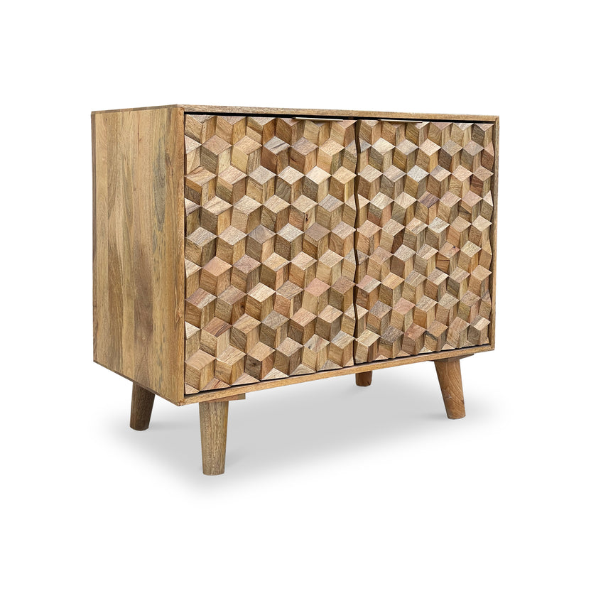Enzo Geometric Mango Wood 2 Door Small Sideboard Living Room Cabinet