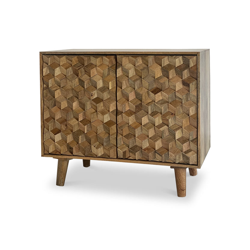 Enzo Geometric Mango Wood 2 Door Small Sideboard Living Room Cabinet