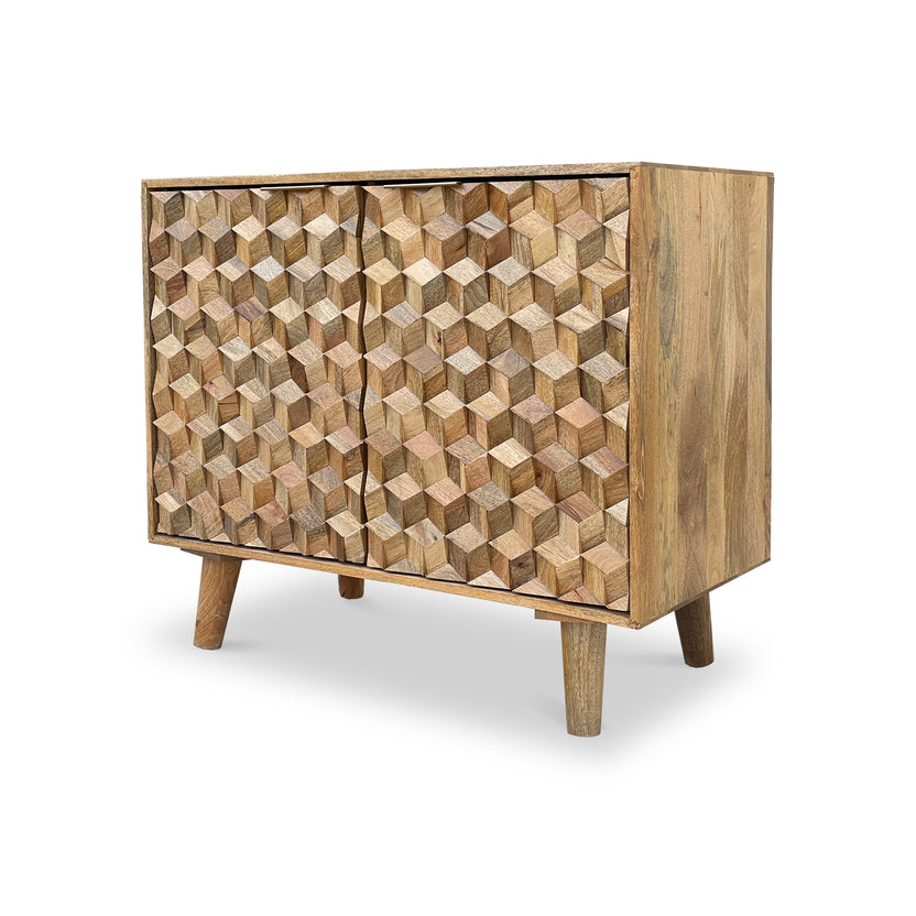 Enzo Geometric Mango Wood 2 Door Small Sideboard Living Room Cabinet