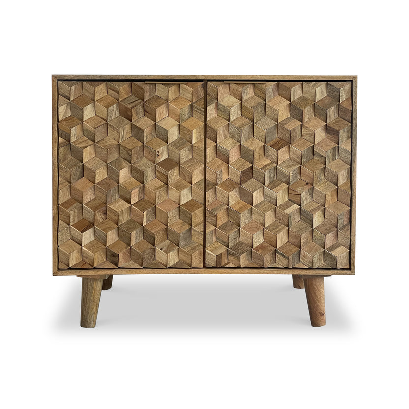 Enzo Geometric Mango Wood 2 Door Small Sideboard Living Room Cabinet