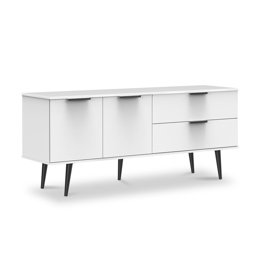 Asher White 2 Drawer 2 Door Wide Sideboard with Black Legs | Roseland