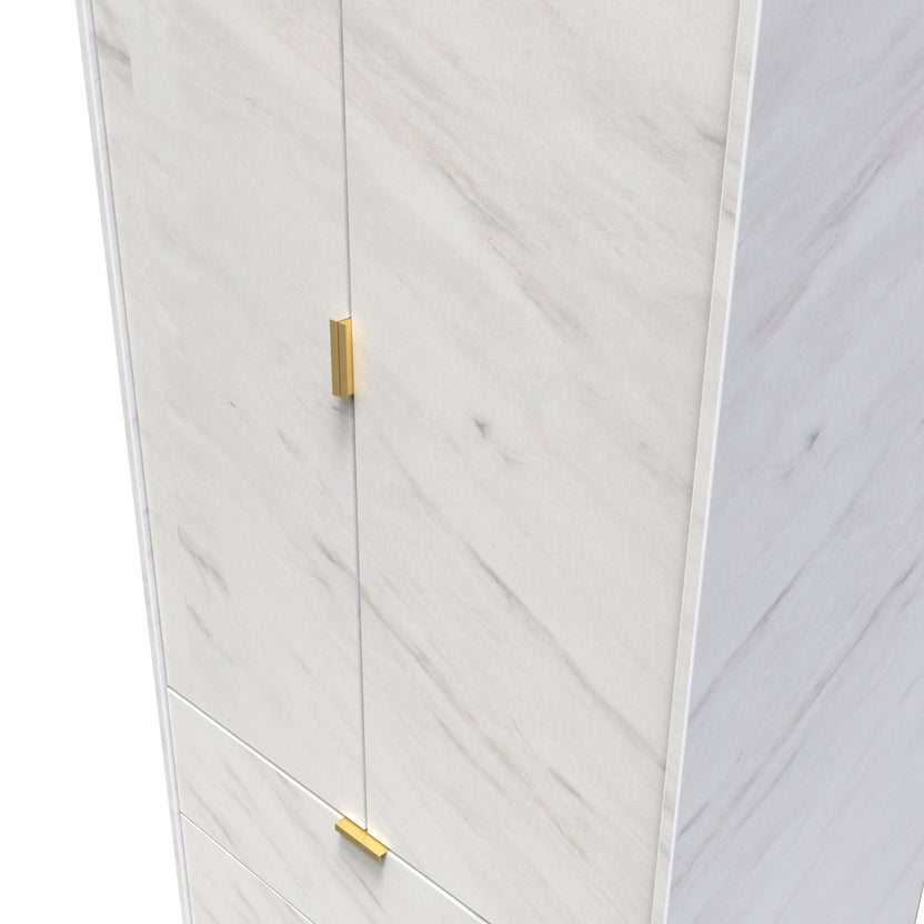 Moreno Marble Effect 2 Door 2 Drawer Double Wardrobe | Roseland