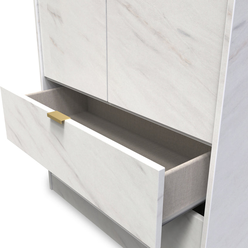 Moreno Marble Effect 2 Door 2 Drawer Double Wardrobe | Roseland