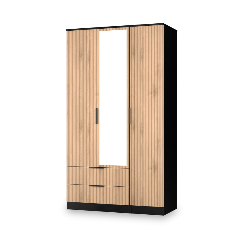 Jago Slatted Effect Tall 3 Door 2 Drawer Mirrored Wardrobe | Roseland