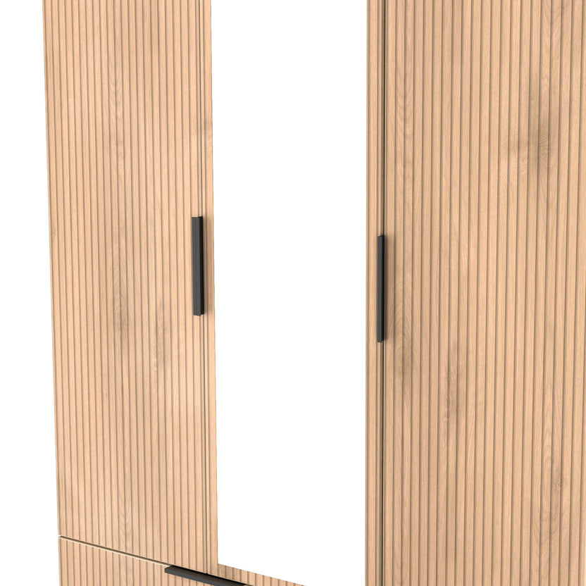 Jago Slatted Effect Tall 3 Door 2 Drawer Mirrored Wardrobe | Roseland