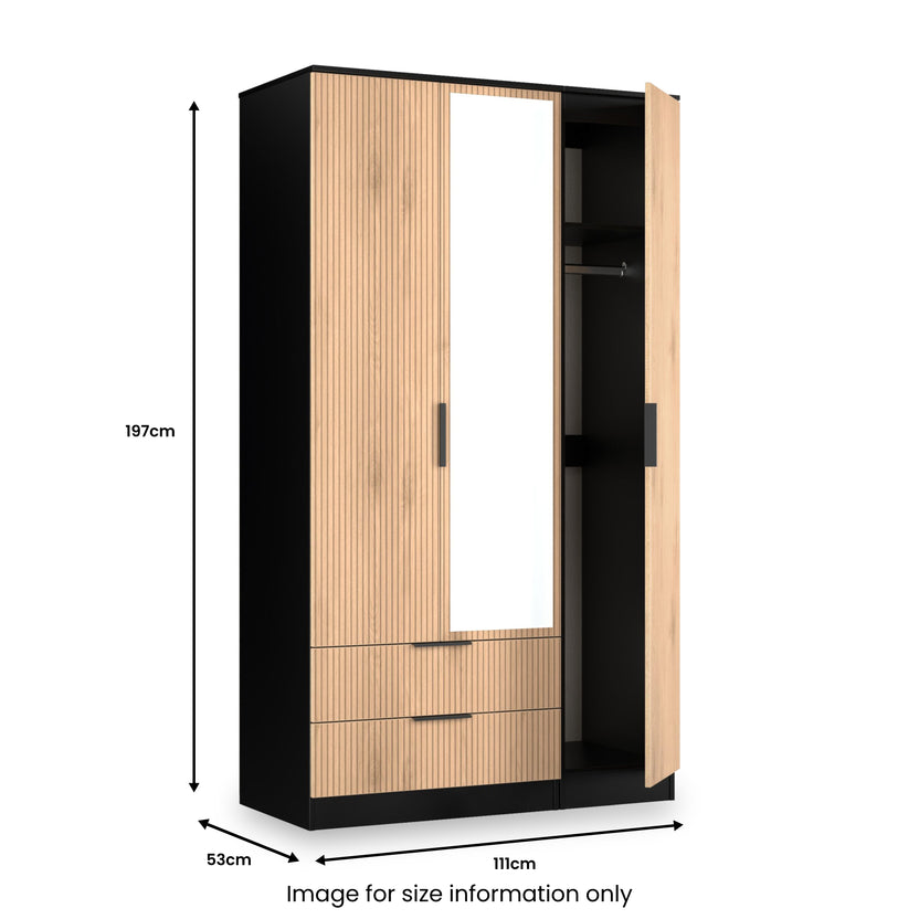 Jago Slatted Effect Tall 3 Door 2 Drawer Mirrored Wardrobe | Roseland