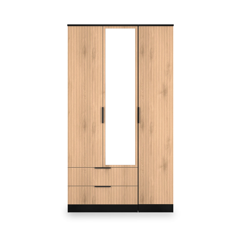 Jago Slatted Effect Tall 3 Door 2 Drawer Mirrored Wardrobe | Roseland