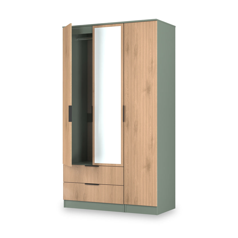 Jago Slatted Effect Tall 3 Door 2 Drawer Mirrored Wardrobe | Roseland