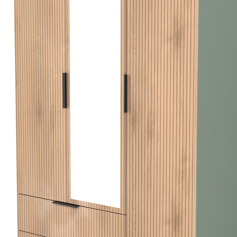 Jago Slatted Effect Tall 3 Door 2 Drawer Mirrored Wardrobe | Roseland