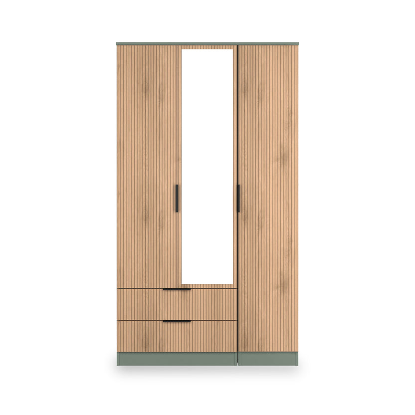 Jago Slatted Effect Tall 3 Door 2 Drawer Mirrored Wardrobe | Roseland