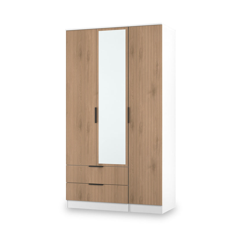 Jago Slatted Effect Tall 3 Door 2 Drawer Mirrored Wardrobe | Roseland