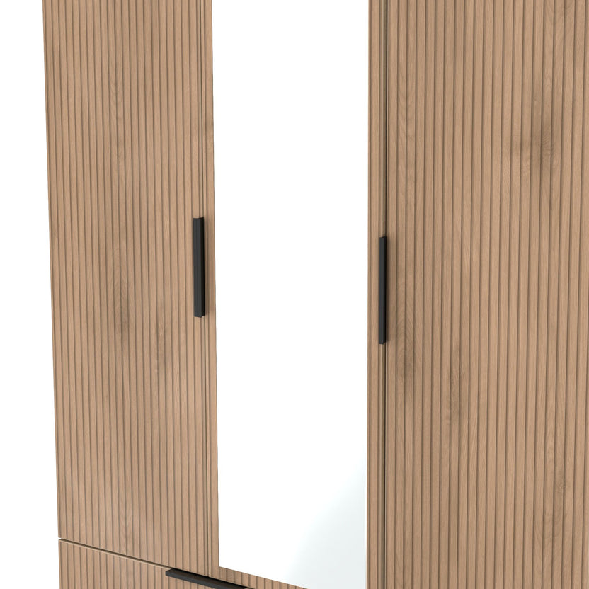 Jago Slatted Effect Tall 3 Door 2 Drawer Mirrored Wardrobe | Roseland