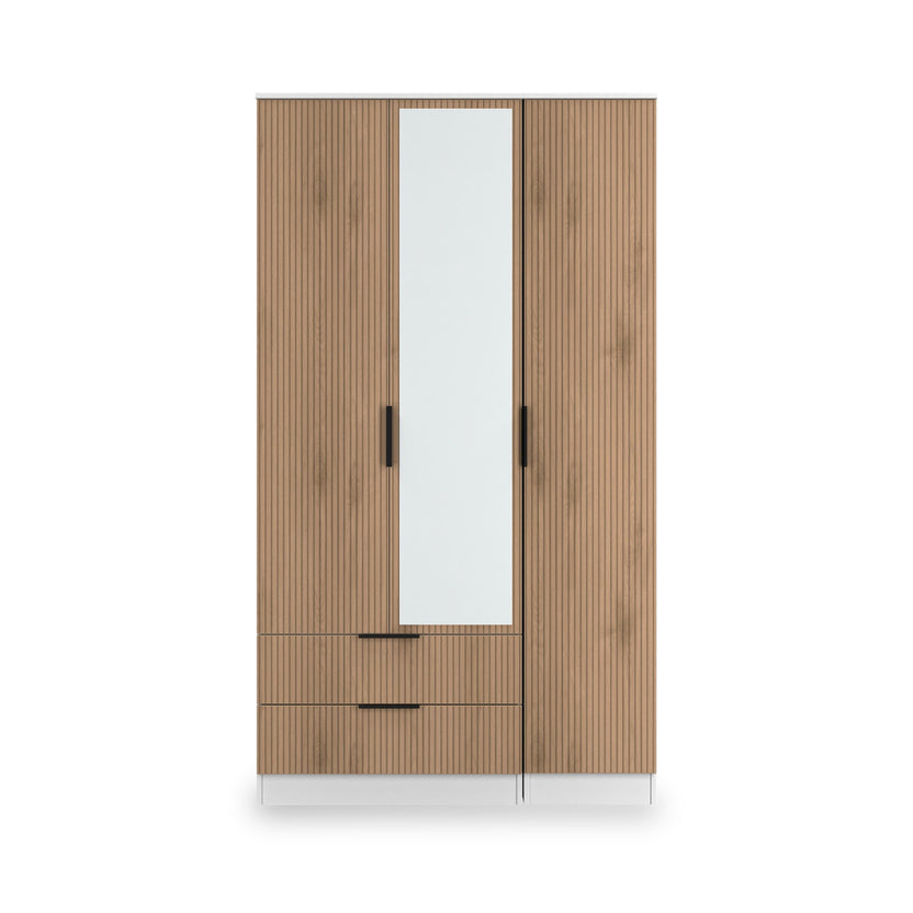 Jago Slatted Effect Tall 3 Door 2 Drawer Mirrored Wardrobe | Roseland
