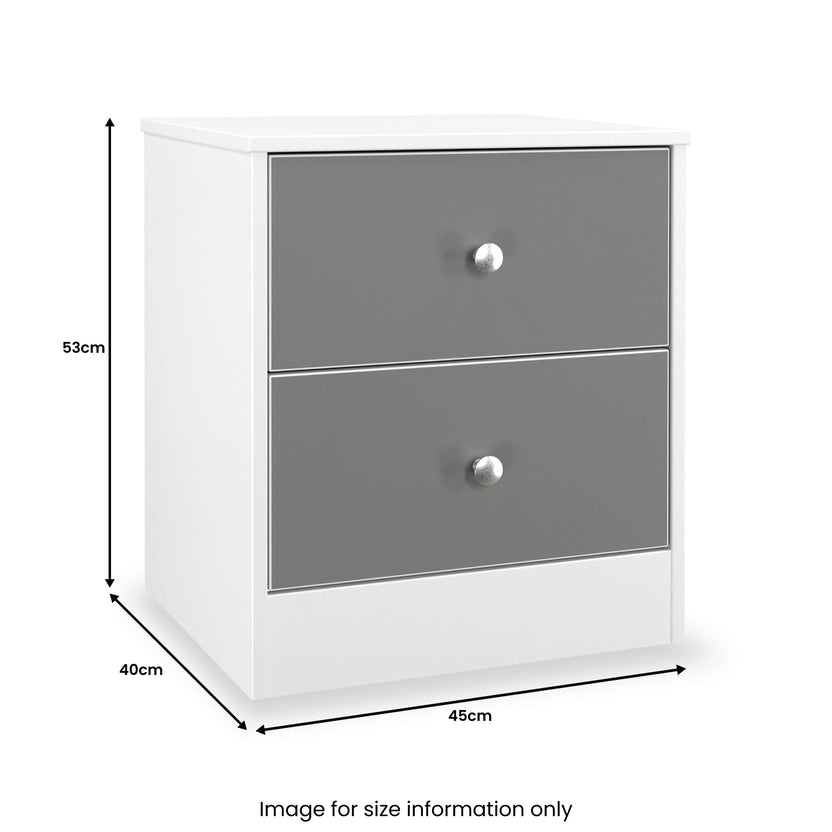 Bennet 2 Drawer Bedside Cabinet Table | White or Grey | Roseland