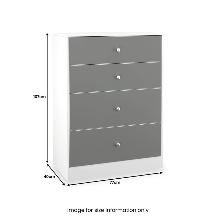 Bennet 4 Drawer Deep Chest of Drawers | White or Grey | Roseland