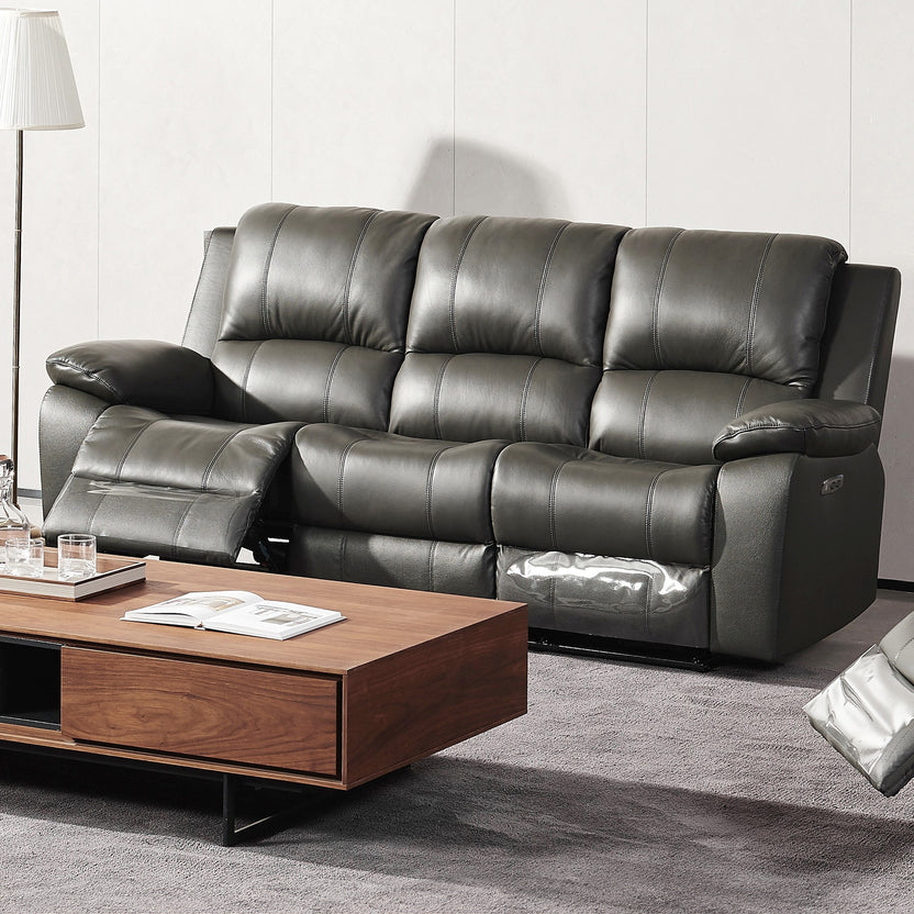 Selma Leather Electric Recliner 3 Seater Sofa | Dark Tan or Grey
