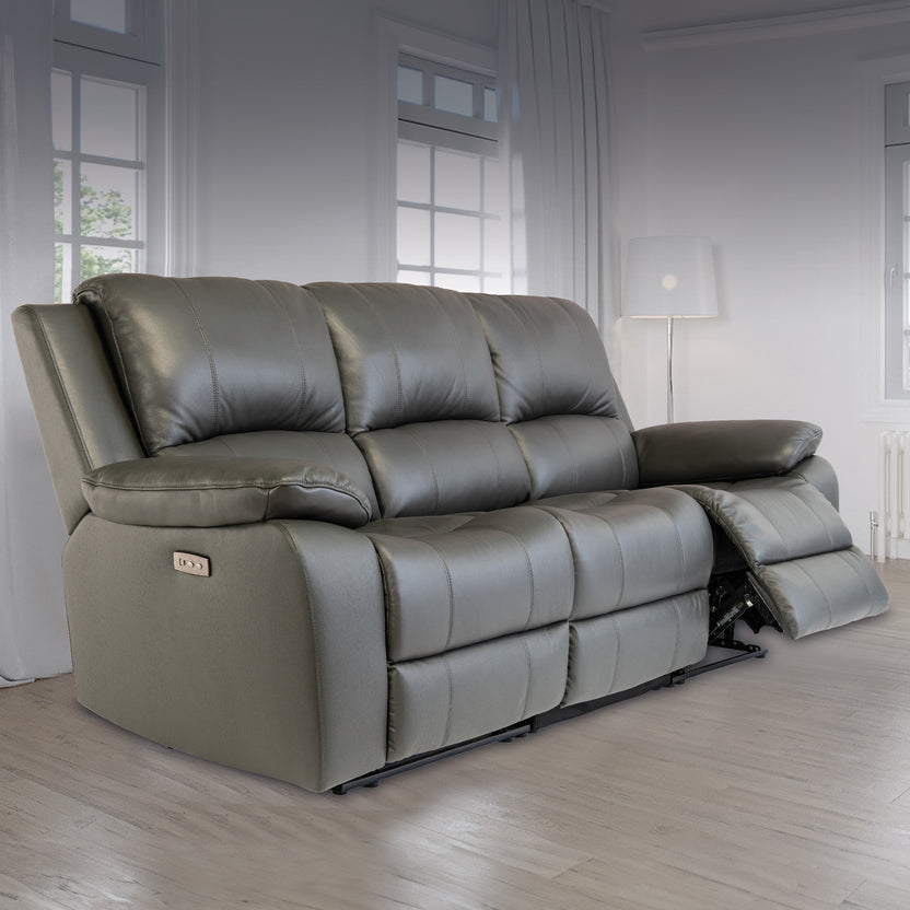 Selma Leather Electric Recliner 3 Seater Sofa | Dark Tan or Grey