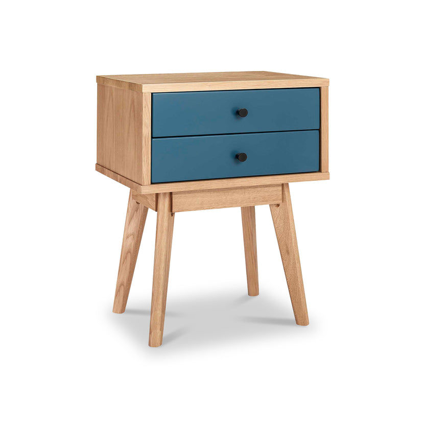 Aubrey Scandi Wooden Bedside Table with 2 Coloured Drawers | Roseland