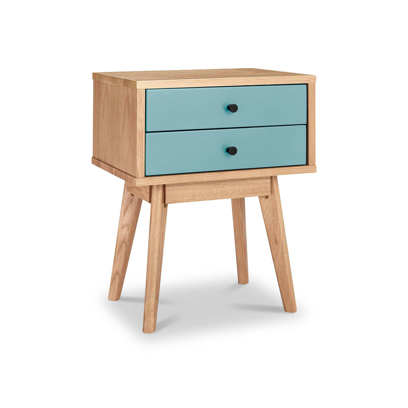 Aubrey Scandi Wooden Bedside Table with 2 Coloured Drawers | Roseland