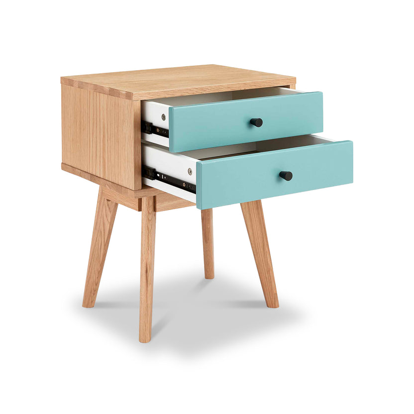 Aubrey Scandi Wooden Bedside Table with 2 Coloured Drawers | Roseland