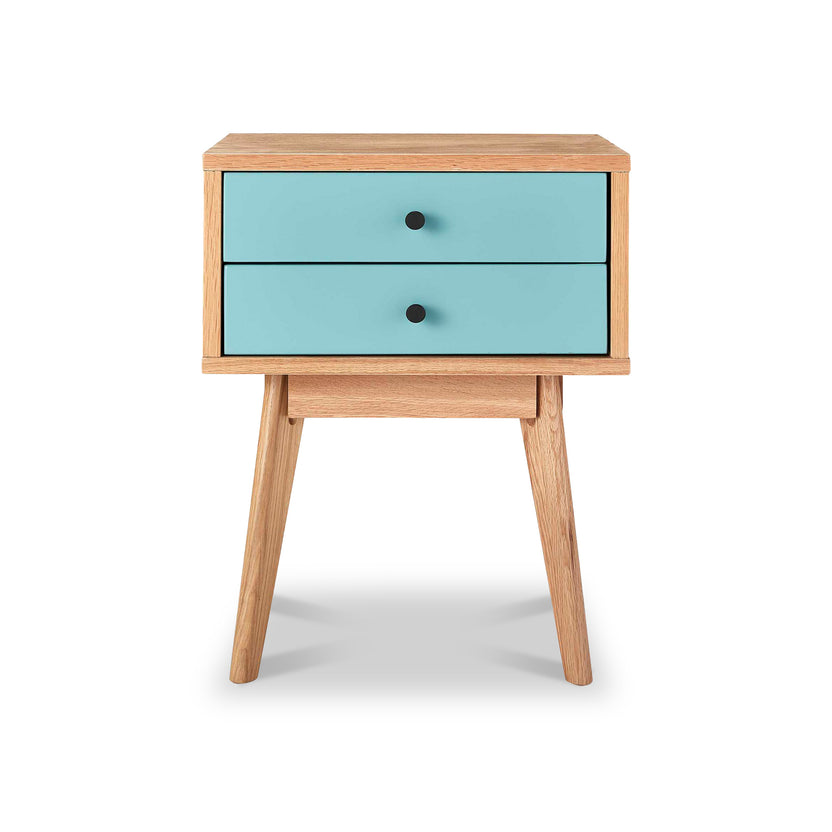 Aubrey Scandi Wooden Bedside Table with 2 Coloured Drawers | Roseland