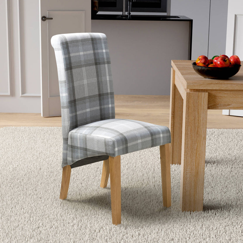 Deryn Check Dining Chair with Natural Legs | Grey or Yellow | Roseland