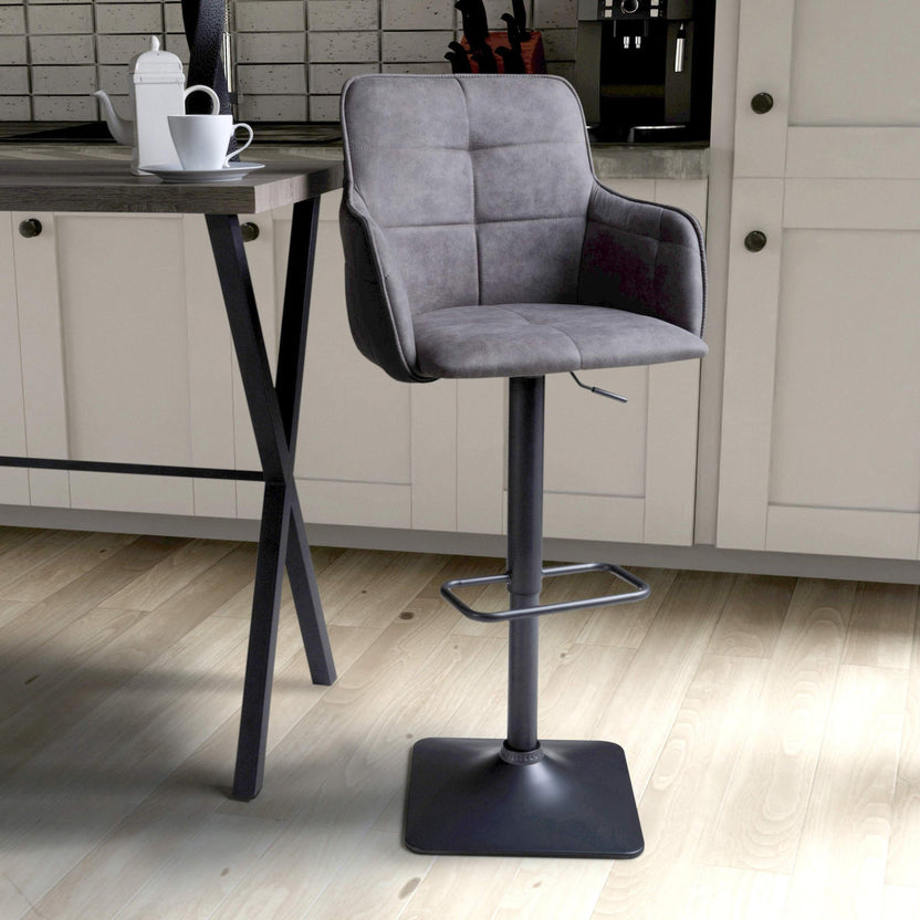 Morwyn Grey Faux Suede Swivel Bar Stool | Adjustable Height | Roseland