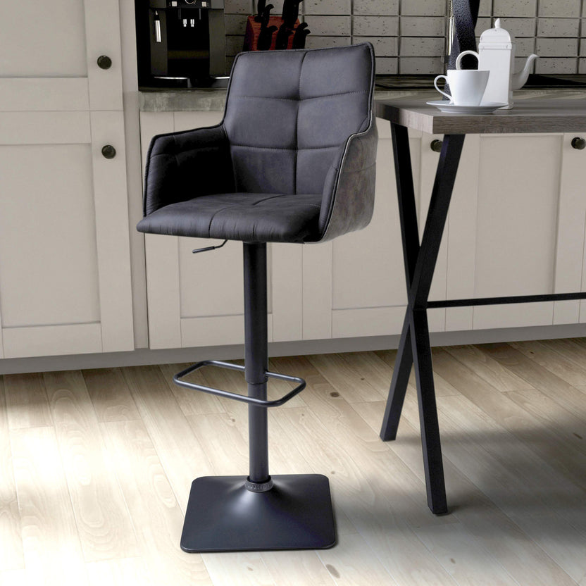 Morwyn Grey Faux Suede Swivel Bar Stool | Adjustable Height | Roseland