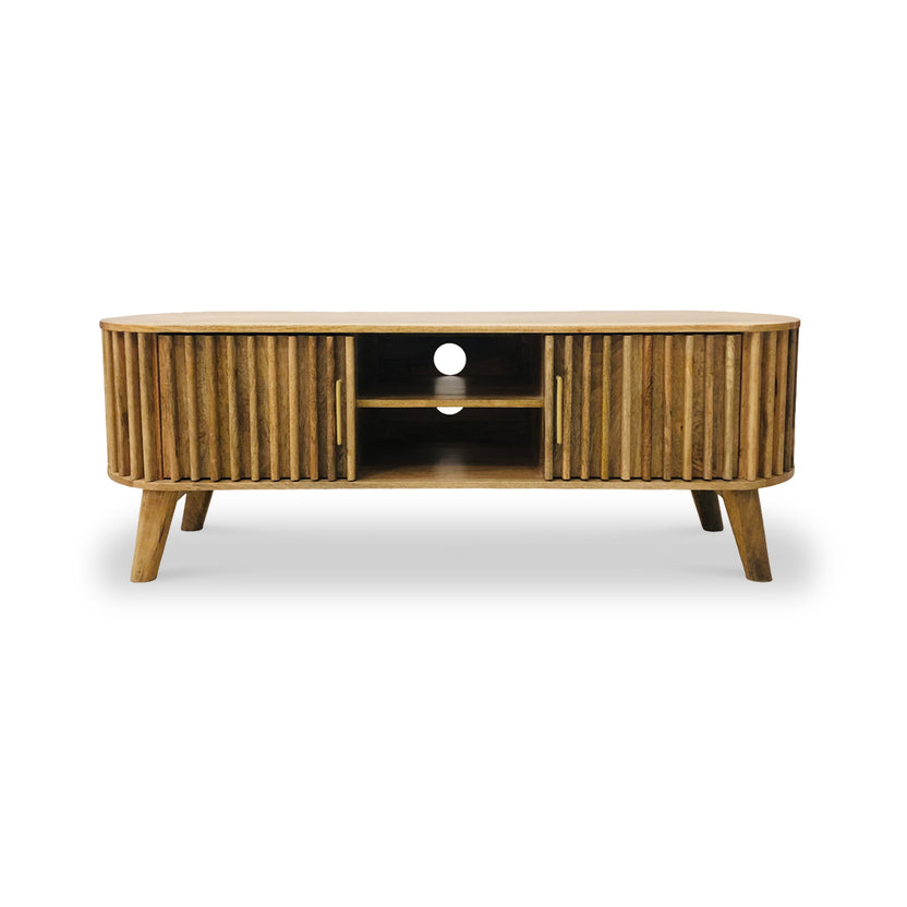Leo Slatted Mango Wood Large TV Unit Stand for Living Room | Roseland