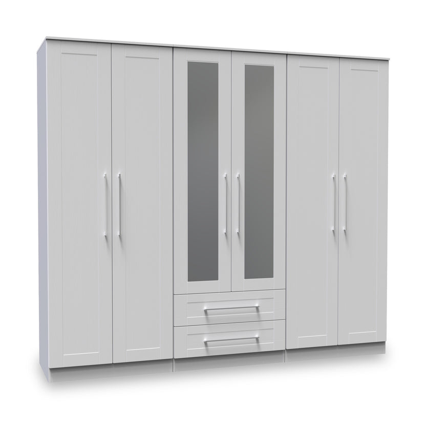 Bellamy Tall 6 Door 2 Drawer with Mirrors Wardrobe | Roseland