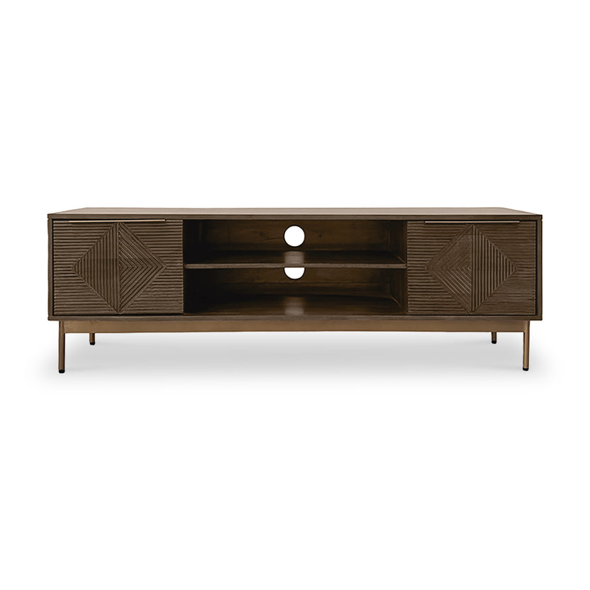 Beau Grooved Mango Wood Large TV Unit Stand for Living Room | Roseland