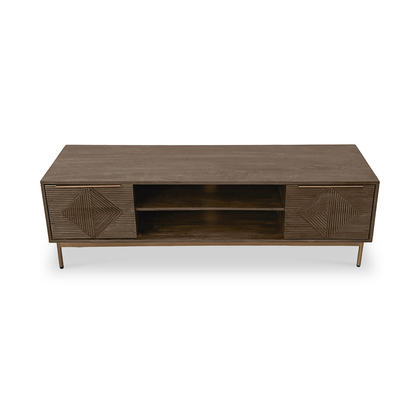 Beau Grooved Mango Wood Large TV Unit Stand for Living Room | Roseland