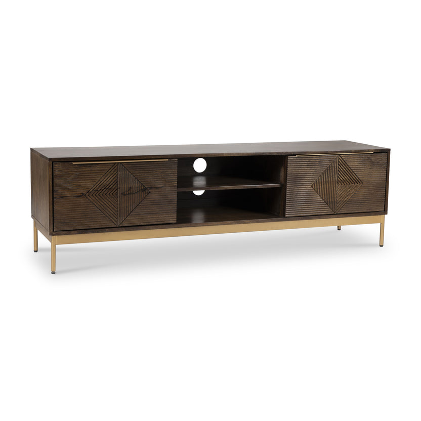 Beau Grooved Mango Wood Extra Large TV Unit Stand for Living Room
