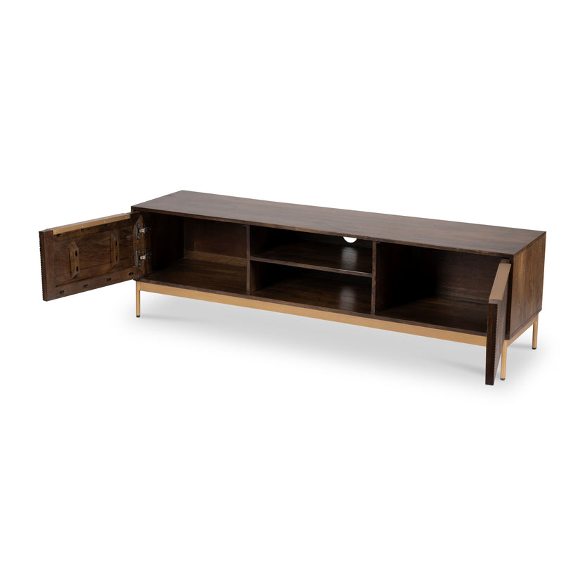 Beau Grooved Mango Wood Extra Large TV Unit Stand for Living Room