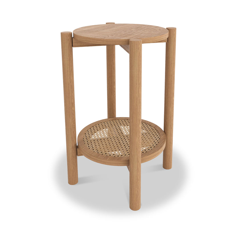 Albany Oak & Rattan Round Side Table for Scandi Living Room | Roseland