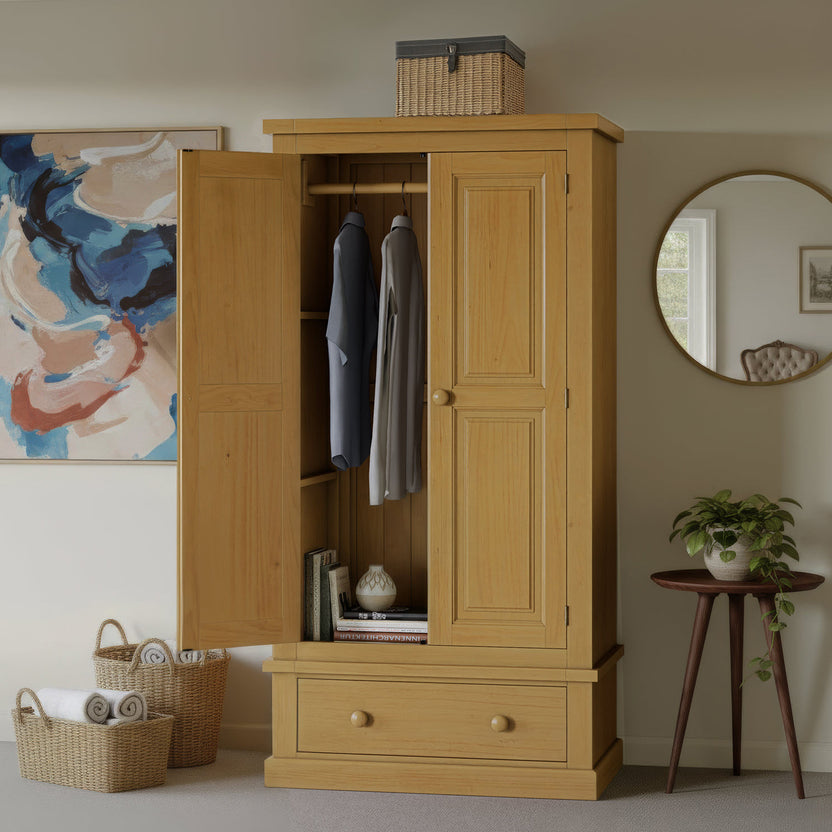 Chiswick Pine Double Wardrobe w Drawer for Country Bedroom | Roseland