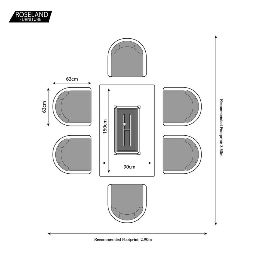 Aspen 6 Seat Stone-Look Fire Pit Table Garden Dining Set | Roseland