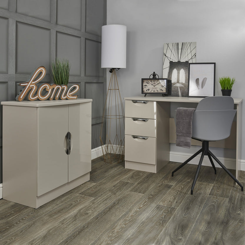Beckett Gloss 3 Drawer Storage Desk | Black, White, Cream, Light Wood ...