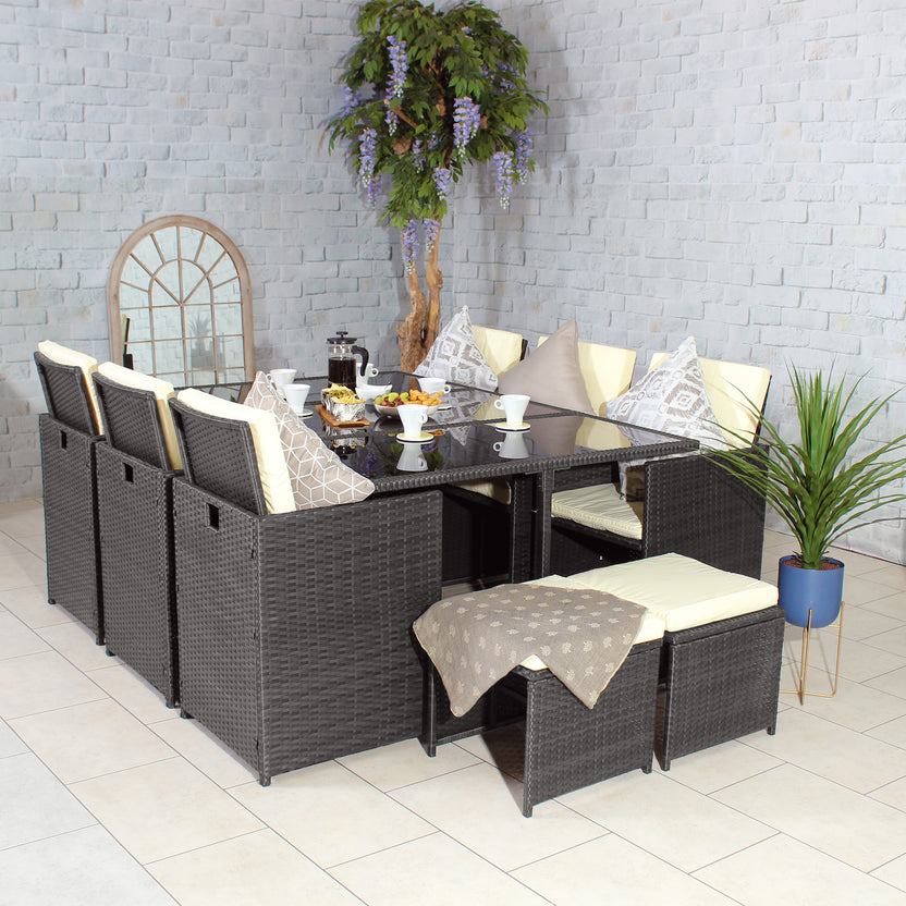 Cannes 10 Seater Rattan Cube Dining Set | Roseland