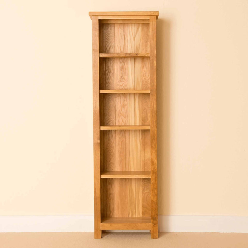 Newlyn Light Oak Tall Narrow Bookcase, Solid Wood | Roseland