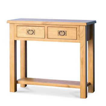 Surrey Oak Console Table with 2 Drawers & Shelf | Rustic Waxed Oak