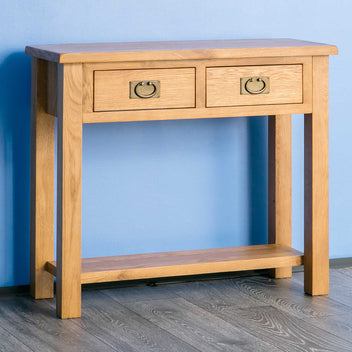 Surrey Oak Console Table with 2 Drawers & Shelf | Rustic Waxed Oak