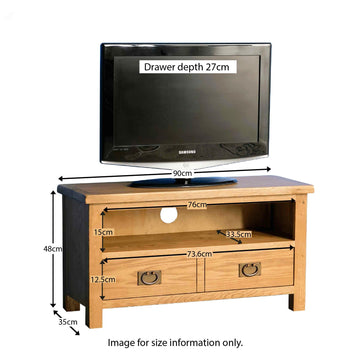Surrey Oak 90cm Small TV Stand, Screens up to 40" | Rustic Waxed Oak