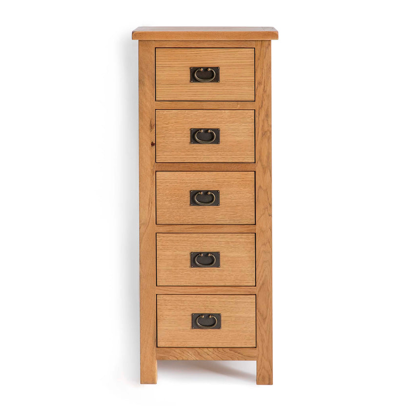 Surrey Oak 5 Drawer Tallboy Chest | Rustic Waxed Oak