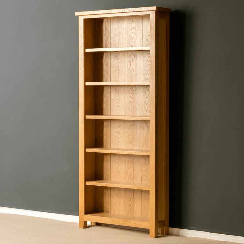 London Oak Large Bookcase | Solid Wood 6 Tier Bookshelf | Roseland