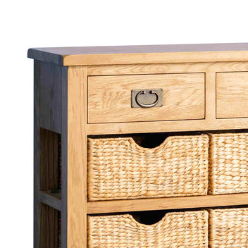 Surrey Oak Console Table With Baskets & 2 Drawers | Rustic Waxed Oak