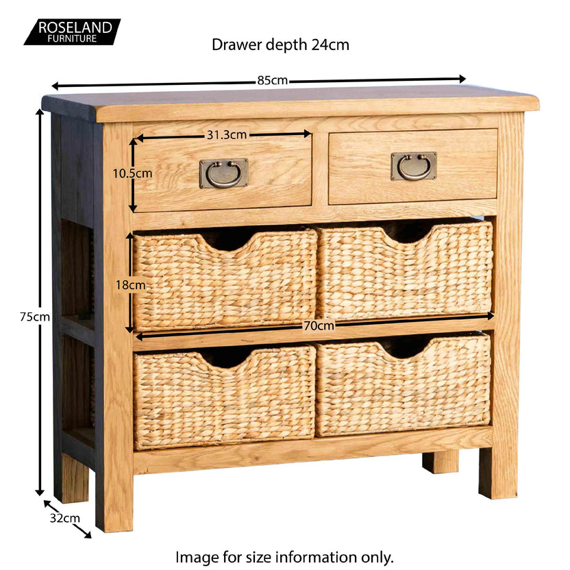 Surrey Oak Console Table With Baskets & 2 Drawers | Rustic Waxed Oak