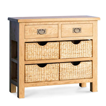 Surrey Oak Console Table With Baskets & 2 Drawers | Rustic Waxed Oak