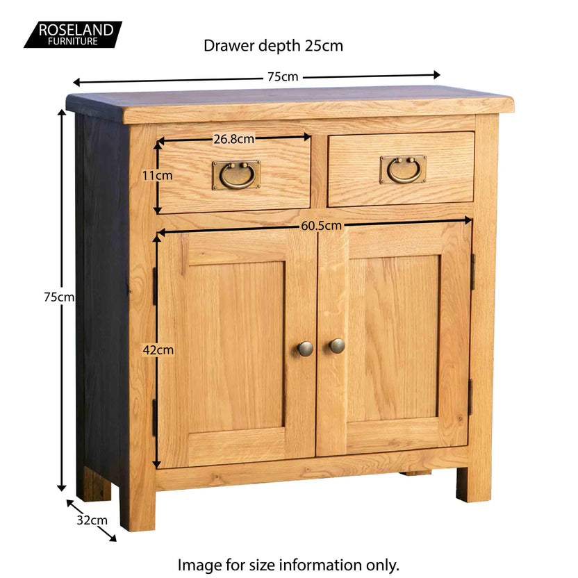 Surrey Oak Mini Sideboard with Two Drawers | Rustic Oak | Roseland